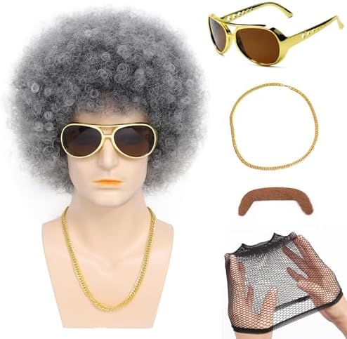 Amazon.com: JSDshine 70s Disco Afro Wig Costume Set for Men - 5pcs with ...