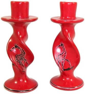 Amazon.com: Soap Stone Candle Holders Pair - Red Giraffe Design - Fair ...