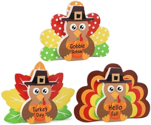 Amazon.com: 3 Pcs Thanksgiving Wooden Turkey Signs, Cute Thanksgiving ...