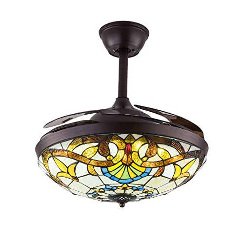 Retractable Ceiling Fan With Lights and Remote 42″ Tiffany Ceiling Fan ...