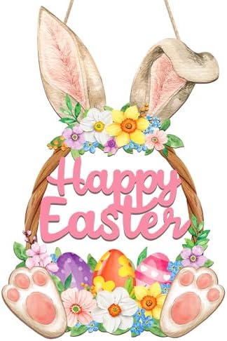 Amazon.com: amiatalo Happy Easter Wooden Hanging Sign Easter Welcome ...