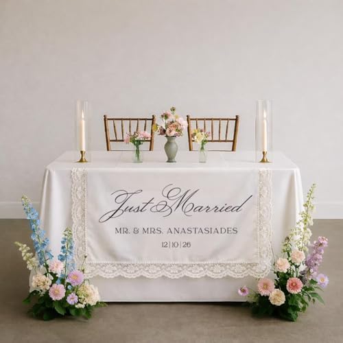 Amazon.com: Personalized Wedding Table Runner with Lace Trim, Custom ...
