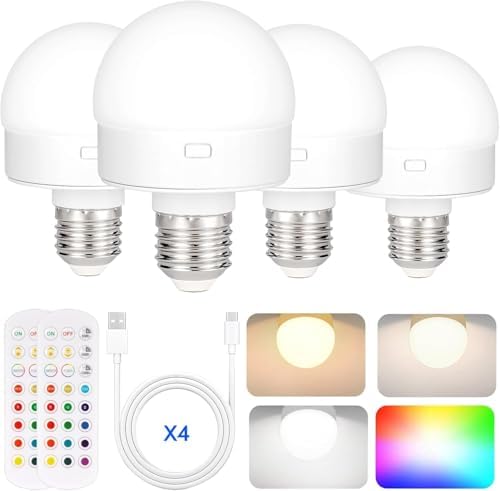 Rechargeable Battery Operated Light Bulb with Remote Control 4 Packs ...