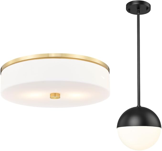 LMS Light Sets, Set of 2 Matching Bundle, 2- Light Flush Mount Light ...