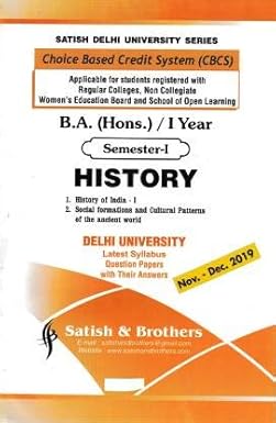 Satish Delhi University Series Ba History Hons First Year Semester I ...