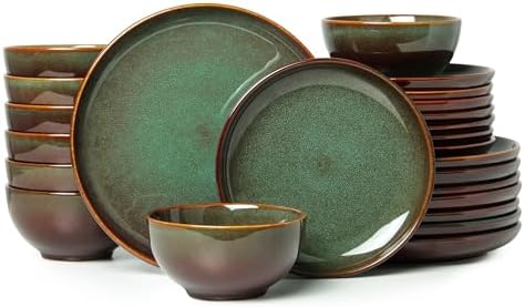 Amazon.com | Pokini 24 Piece Dinnerware Sets for 8, Modern Stoneware ...