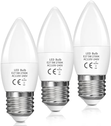 LED Candle Light Bulb E27 5W, Edison Screw E27 C37 LED Candle Bulb 40W ...
