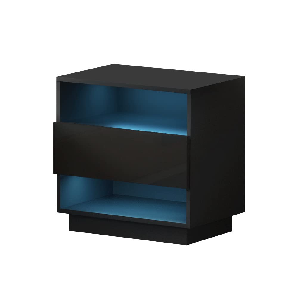 Artiss Bedside Table Black LED Side Tables Storage Small Narrow Desk ...