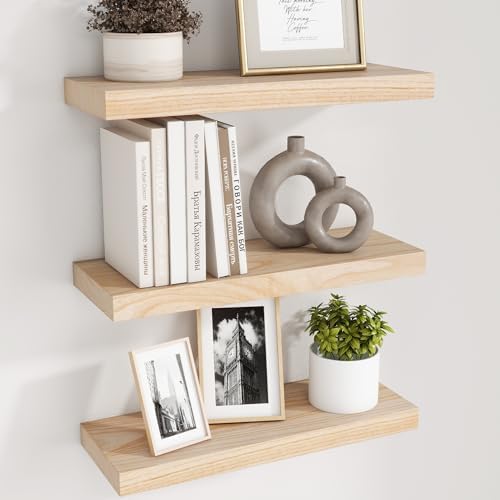 Amazon.com: Floating Shelves, Solid Wood Shelf Set of 3,Floating ...