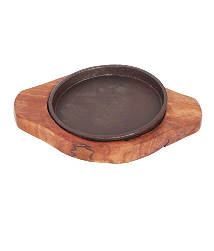 Buy Sizzling Brownie Sizzler Plate/Tray with Wodden Base Round 7 inch ...