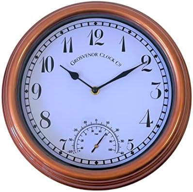 HH Home Hut Outdoor Garden Wall Clock Thermometer Humidity Slate Grey ...