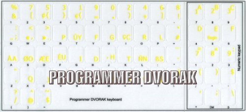 Buy PROGRAMMER DVORAK KEYBOARD LABELS LAYOUT WITH YELLOW LETTERING ON TRANSPARENT BACKGROUND ...