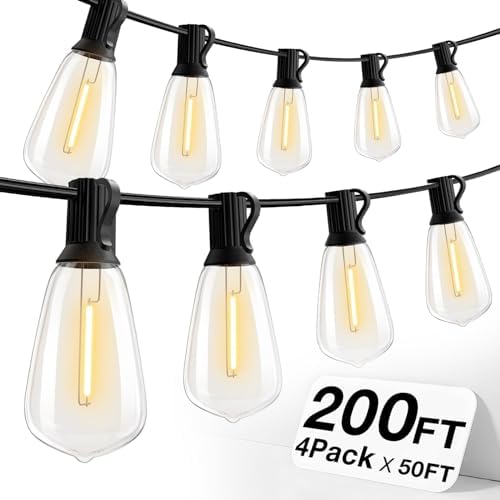 addlon 200 FT (4X 50FT) Outdoor String Lights,Waterproof Patio Lights ...