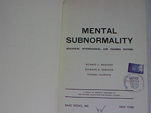 Amazon.com: Mental Subnormality. Biological, Psychological and Cultural ...