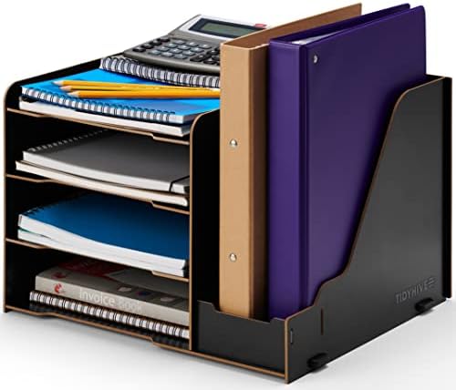 TIDYHIVE 4-Tier Letter Tray Organiser & Side Storage, A4 Paper Tray ...