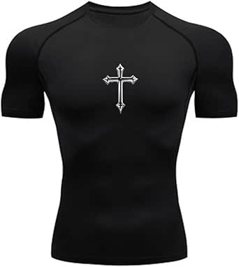 Amazon.com: Cross Print Compression Shirt for Men Christian Athletic ...