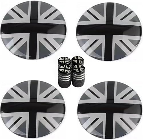 Amazon.com: 4X Black/Grey Union Jack UK Flag Wheel Center Cap Cover ...