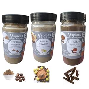 Vspices Natural hair care Amla Powder 150g, Reetha Powder 150g, and Shikakai Powder 150g Organic ...
