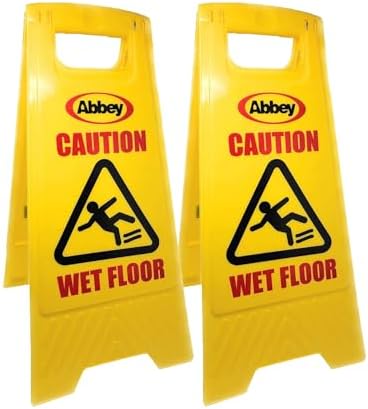 Abbey Pack of 2 Warning Caution Wet Floor Sign Yellow 640mm Height – Cleaning in Progress Floor ...