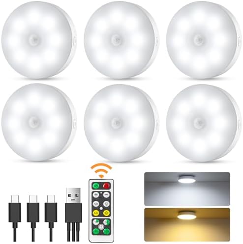 EverBrite 6 Pack Puck Lights with Remote, Wireless Closet and Under ...