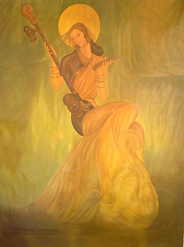 Exotic India Goddess Saraswati in a Swan Sari - Oil on Canvas - Artist ...
