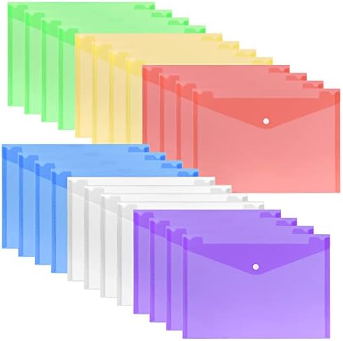Tanstic 24Pcs 6 Colors Plastic Envelopes with Snap Closure, Colorful ...