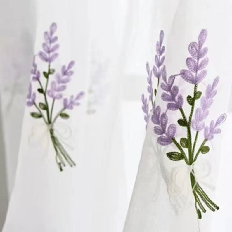 Amazon.com: Floral White Sheer Curtains Purple Lavender Flower ...