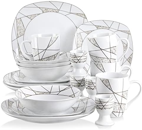 Deluxe 26PC Prestige Embossed Square Dinner Set Porcelain Paris Mold ...