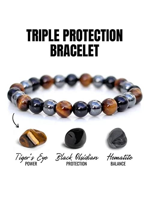 Buy EC Triple Protection Bracelet Natural Hematite, Tiger Eye, Black ...