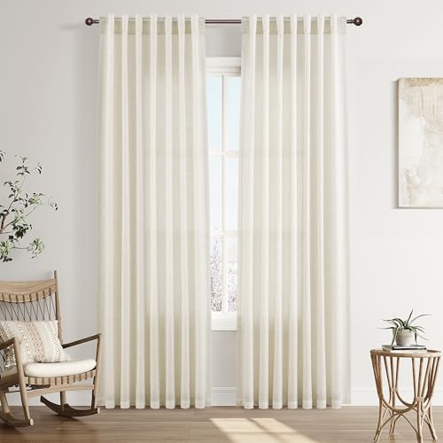 Amazon.com: Joywell Warm Beige Back Tab Rod Pocket Linen Curtains 84 ...