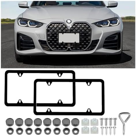 Amazon.com: 2PCS Premium Matte Black License Plate Frame, Stainless ...