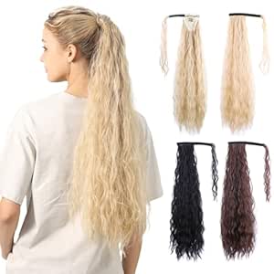Amazon.com : DAYCEN Long Corn Wave Ponytail, 27 Inch Magic Paste Wrap ...