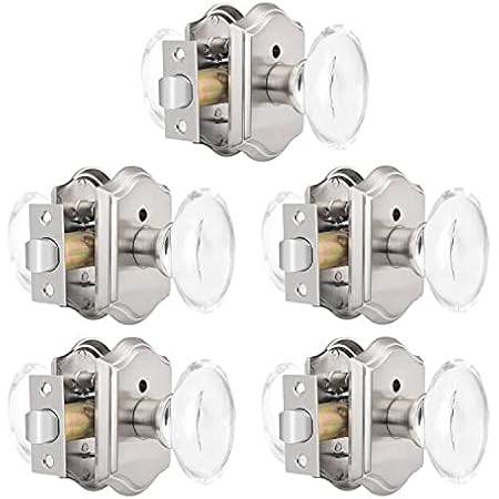 5 Pack Crystal Interior Privacy Door Knobs in Brushed Nickel Finish, Keyless Door Handles Used ...