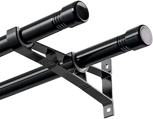 HARRMS Curtain Pole, Black, 76-186 cm, Curtain Rod, Double Rail ...