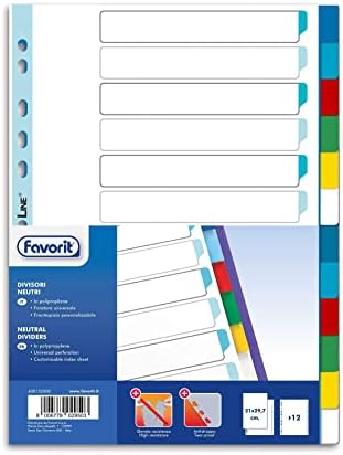 Favorit 400132500 Divisori a Foratura Universale per Raccoglitori ad Anelli con 12 Tacche Neutre ...