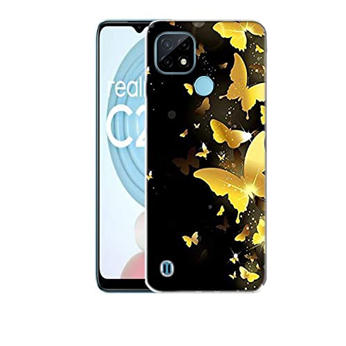 HUSNA Compatible for Realme C21 Gold Butterfly Black Background Pattern ...