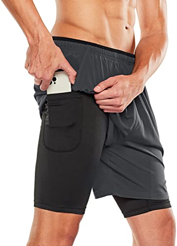 TSLA Men's 7 Inches 2 in 1 Workout Running Shorts, Cool Dry Active ...