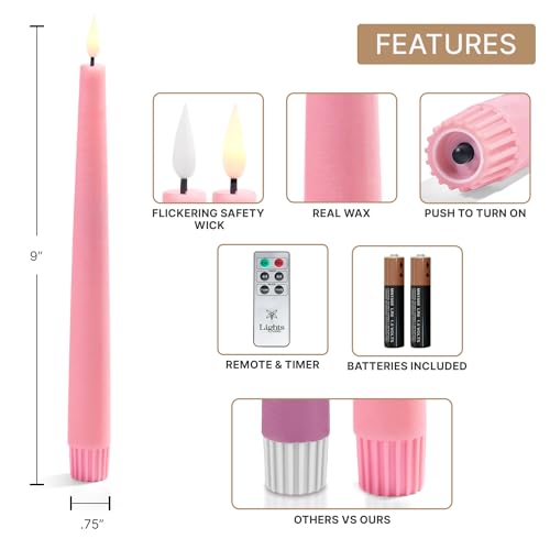 Snapklik.com : Pink Flameless Taper Candles Battery Operated, 3 Pack, 9 ...