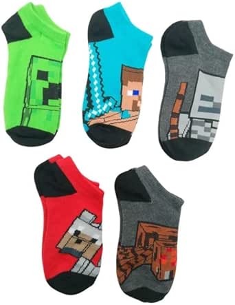 Amazon.com: Minecraft Boy's 5 Pack Character Socks, Green/Charcoal ...