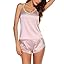 Ekouaer Womens Pajama Sets Sexy Lingerie Satin Sleepwear Cami Shorts Set V Neck Pj Lace ...