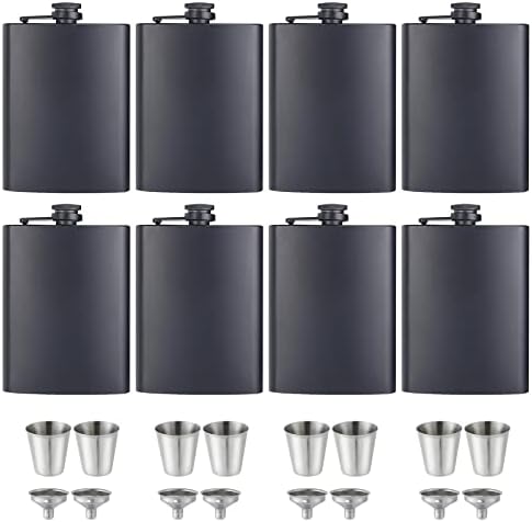 Amazon.com | 8 Pack Hip Flasks for Liquor Matte Black 8 Oz Stainless ...
