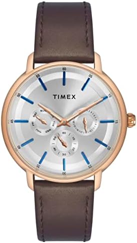 TIMEX Analog Watch for Man with Silver Round Dial & Brown Leather Strap Band Water Resistant Men ...