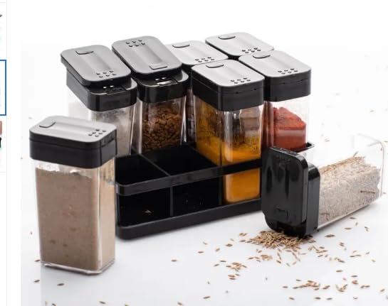Buy Masala Set Rack Organiser with Tray, Black100 Ml 8 Pcs Sets ...