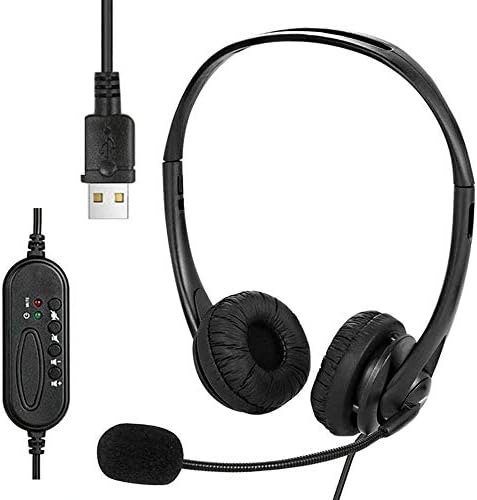 HQU USB Headset with Microphone for PC Laptop, Wired Stereo Headphones ...
