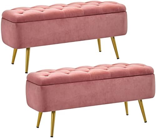 Amazon.com: Yaheetech Ottoman 42 Inches Storage Bench with Storage ...