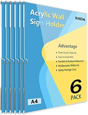 XHDA 6Pack A4 Acrylic Wall Sign Holder with 3M Tape, A4 Adhesive Wall ...