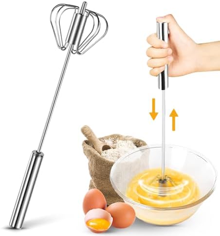 Semi Automatic Whisk, 12 Inches Stainless Steel Eggbeater, Hand Push ...