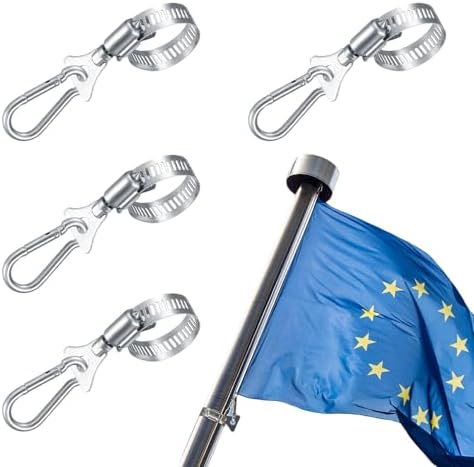 Bhogmeg 4 Sets Flag Pole Clip Snaps Hook Universal Stainless Steel Flag ...
