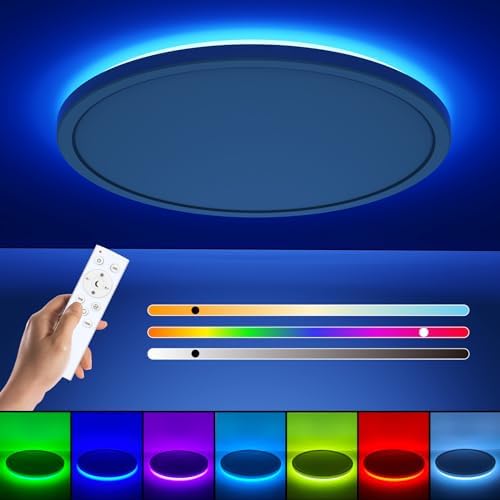 Annaror RGB LED Flush Mount Ceiling Light with Remote, 12 Inch Color ...