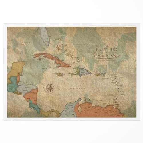 Amazon.com: Holy Cow Canvas Caribbean Map on Canvas in Vintage Earth ...